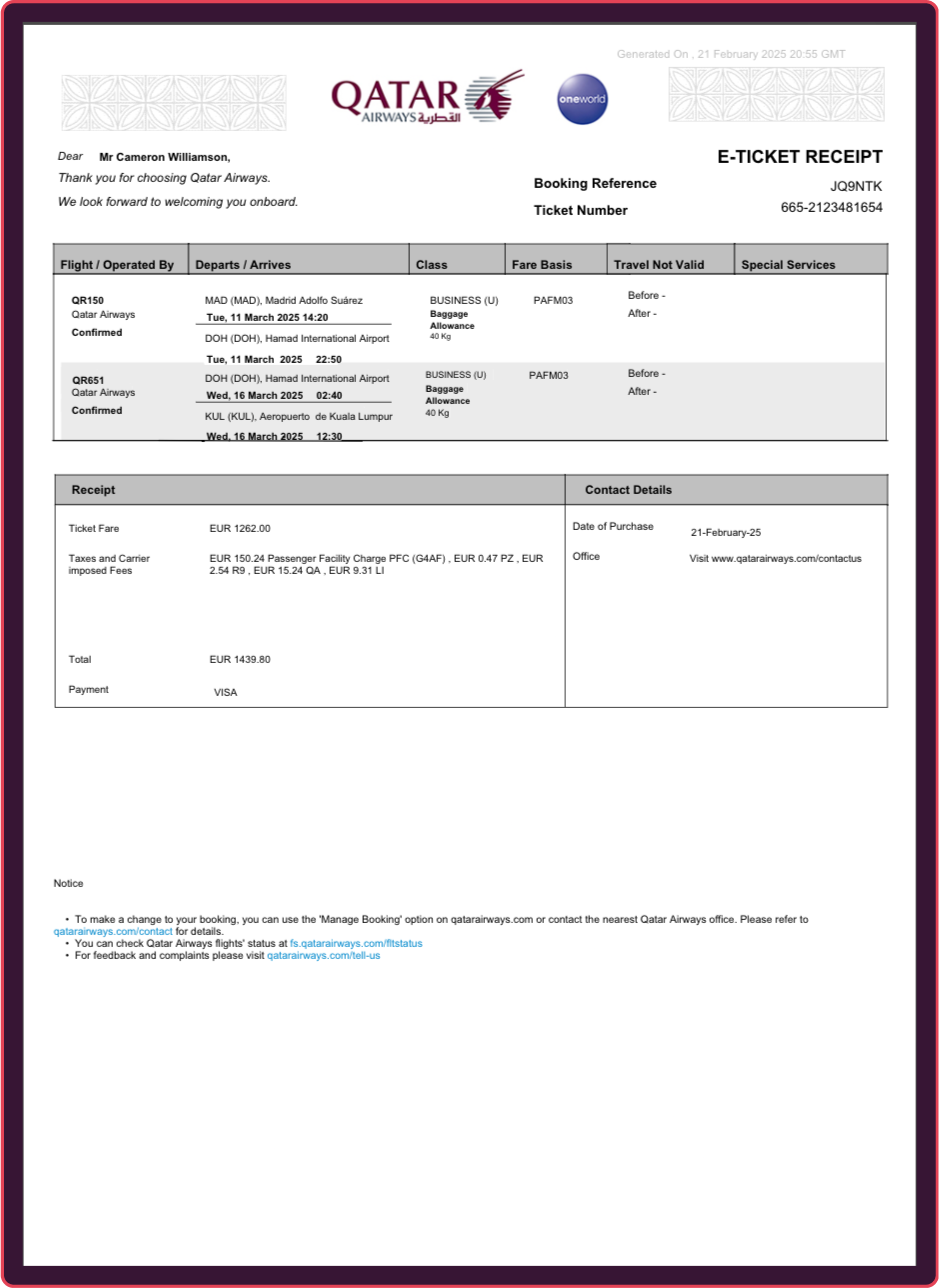 How to spot fake flight tickets